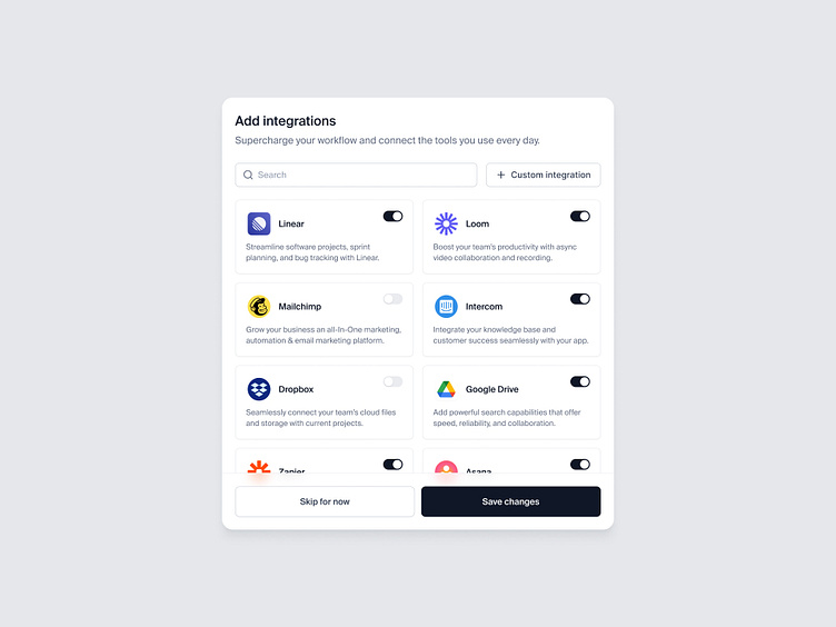 Integrations modal — Untitled UI by Jordan Hughes® on Dribbble