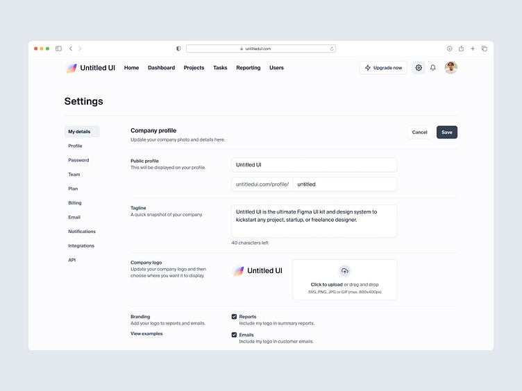 Company profile settings — Untitled UI by Jordan Hughes® on Dribbble