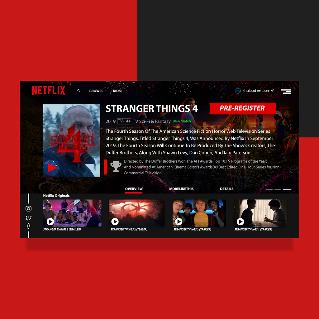 Netflix Strangers Things Page Redesign by Khaleed Ameenu on Dribbble