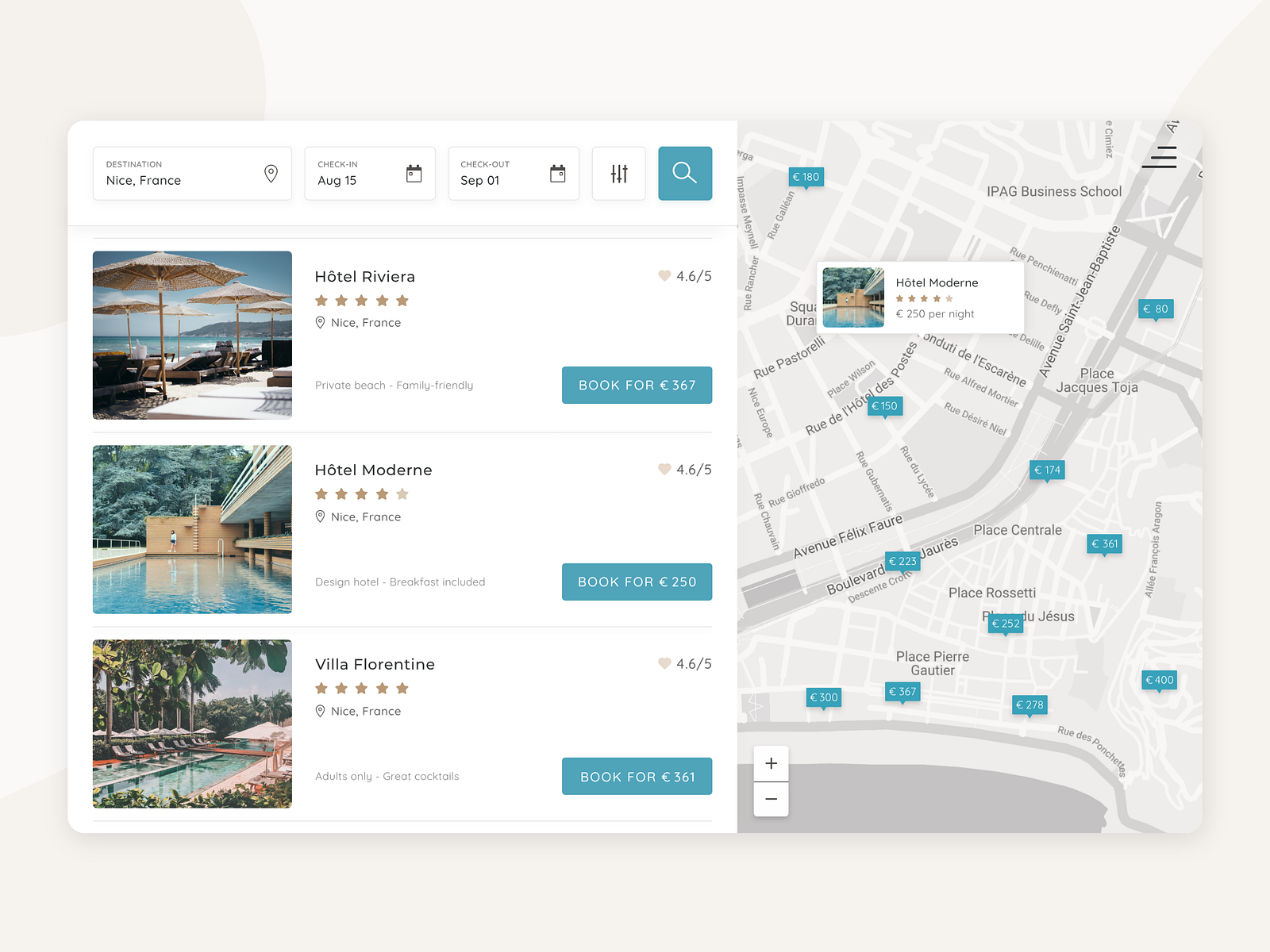 Travel - Hotel Search with Map by Sara Isotalo on Dribbble