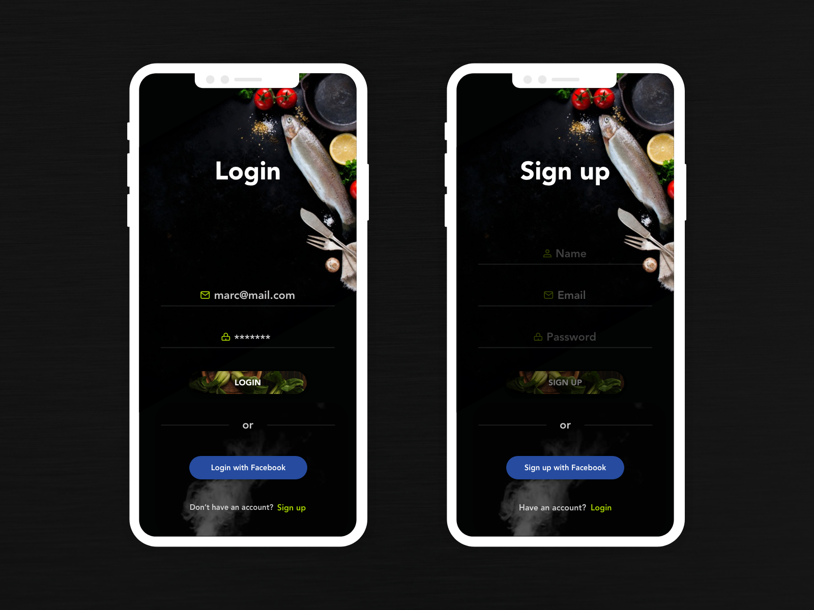 Food Login Screen by Marcus Engstrup Dresler on Dribbble