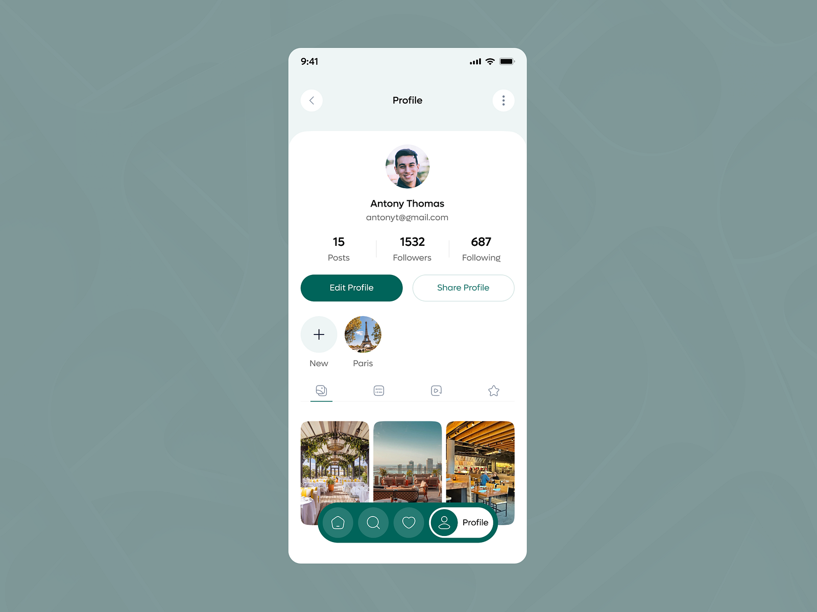 Restaurant booking App Profile Page. by Ibrahim Khalil on Dribbble