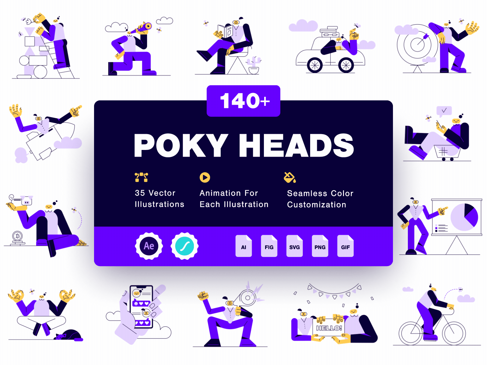 Poky Heads - Illustration Pack by Rumyana Sokolova for Oblik Studio on ...