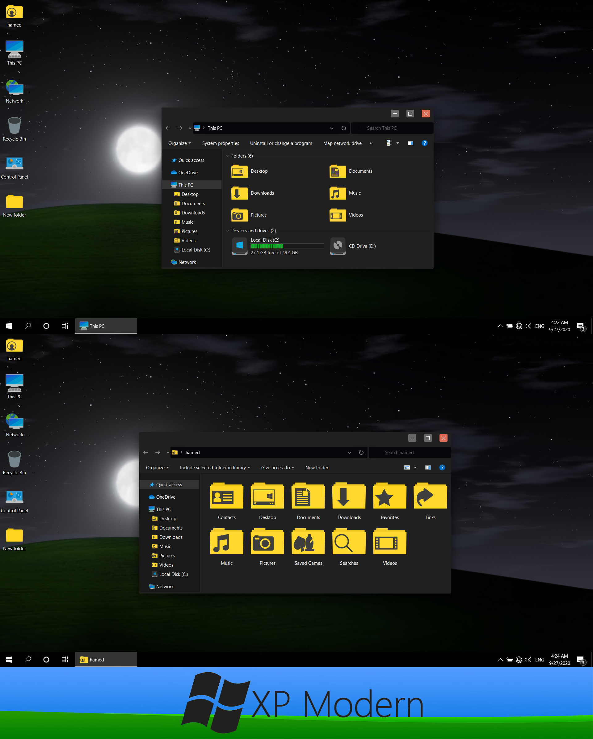 Windows XP Modern Dark theme for Windows 10 by skinpack on Dribbble
