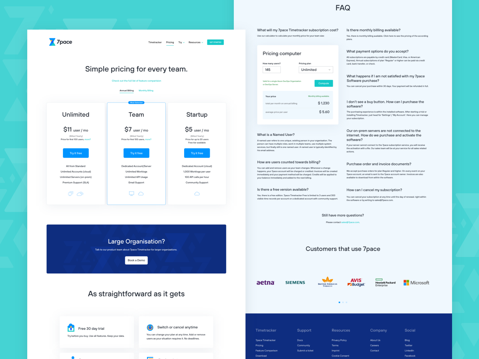 7pace timetracker pricing page by Alex Lupse on Dribbble