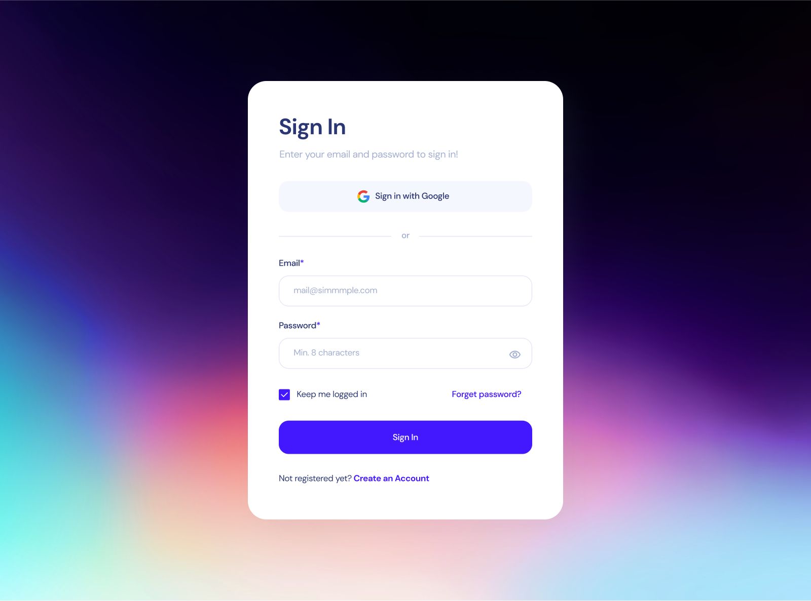 Sign in UI Card Design - Horizon UI by Horizon UI on Dribbble