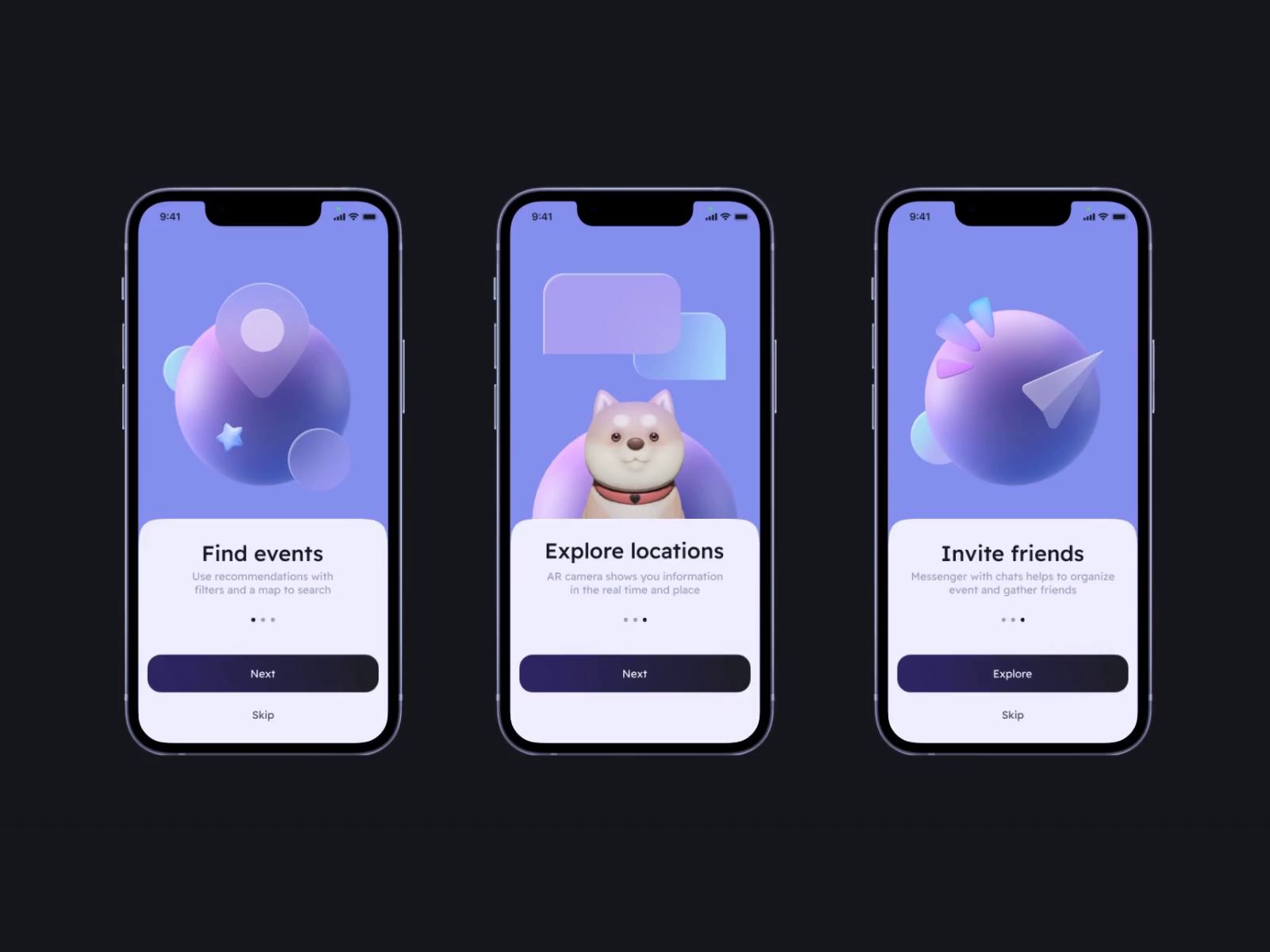 AREA — city guide app & UI kit / onboarding by Lumelskaya Anna on Dribbble