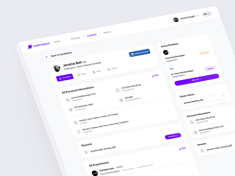 Coderspace: Candidate Profile Dashboard by Umutcan Eyriyer on Dribbble