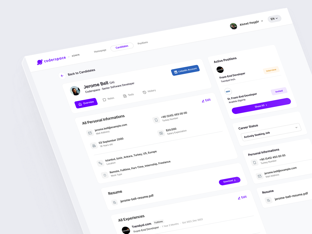Coderspace: Candidate Profile Dashboard by Umutcan Eyriyer on Dribbble