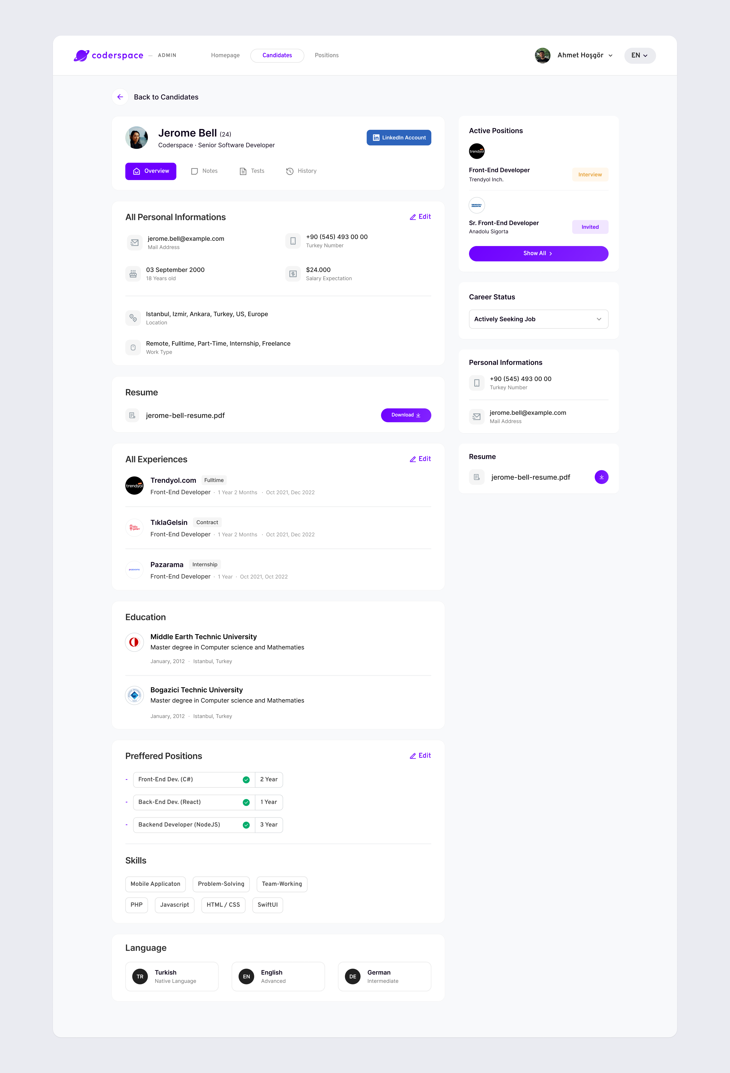 Coderspace: Candidate Profile Dashboard by Umutcan Eyriyer on Dribbble