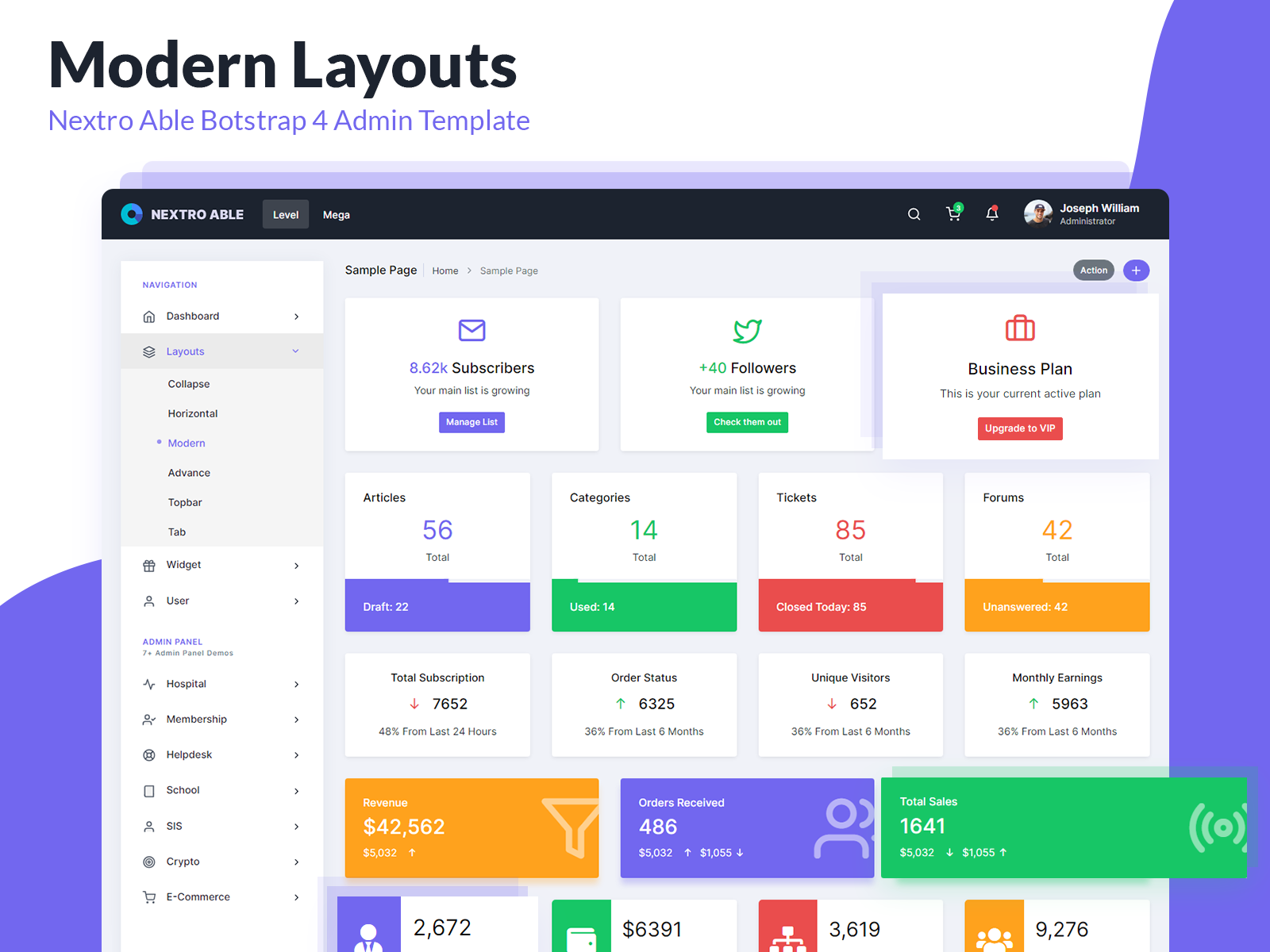 Modern Layouts - Nextro Able Admin Template by Phoenixcoded on Dribbble