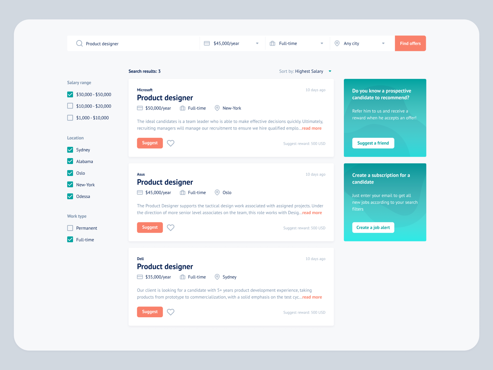 Job offers board by Sairengy 👽 for Globaldev Group on Dribbble