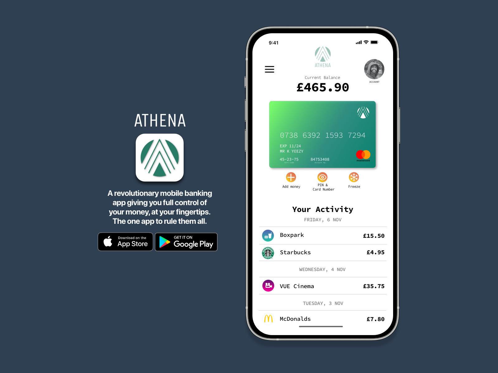 Athena Mobile Banking App Concept - #dailyui030 by Jesal R Dave on Dribbble