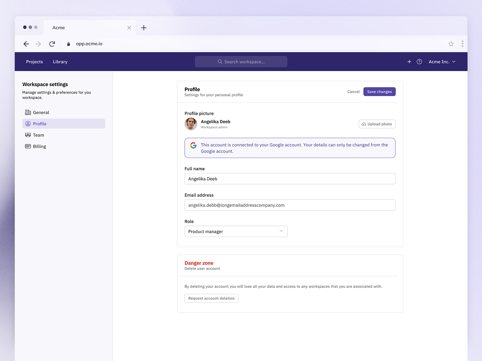 Workspace Settings - User Profile Page by usrnk1 on Dribbble