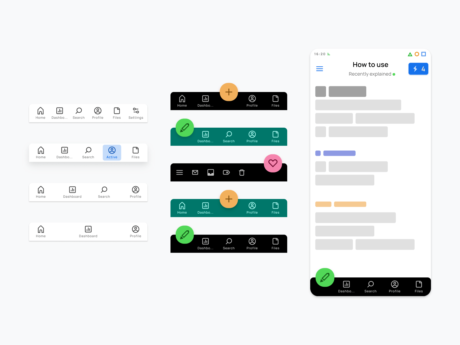 Tab bar custom UI design Figma Material X kit by Roman Kamushken for ...