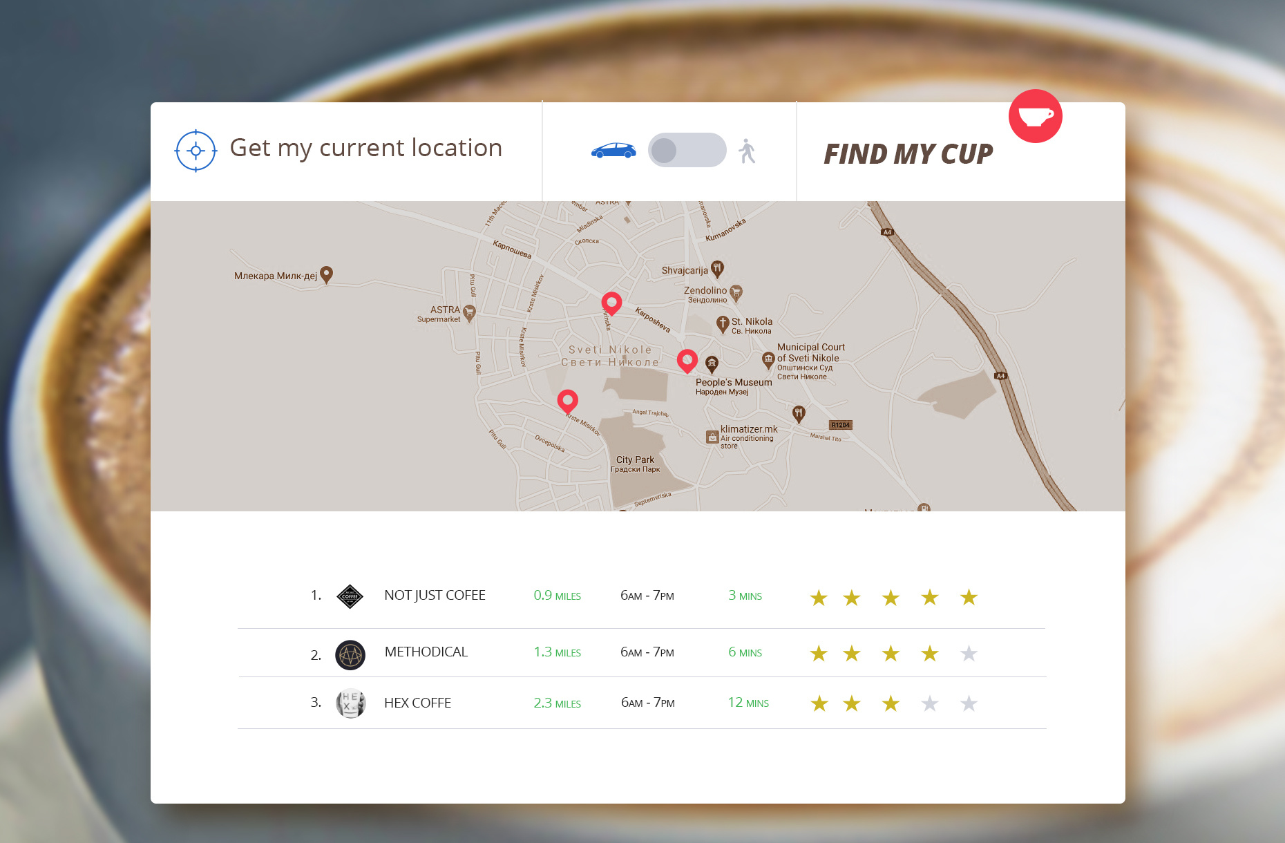 Coffee shop UI card by Hristijan Todorovski on Dribbble