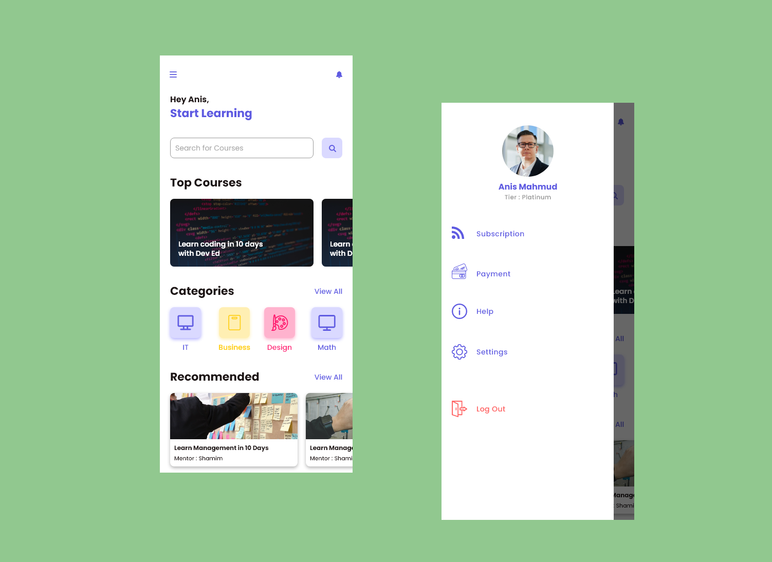 E Learning app UI by Md. Anisul Islam Mahmud on Dribbble
