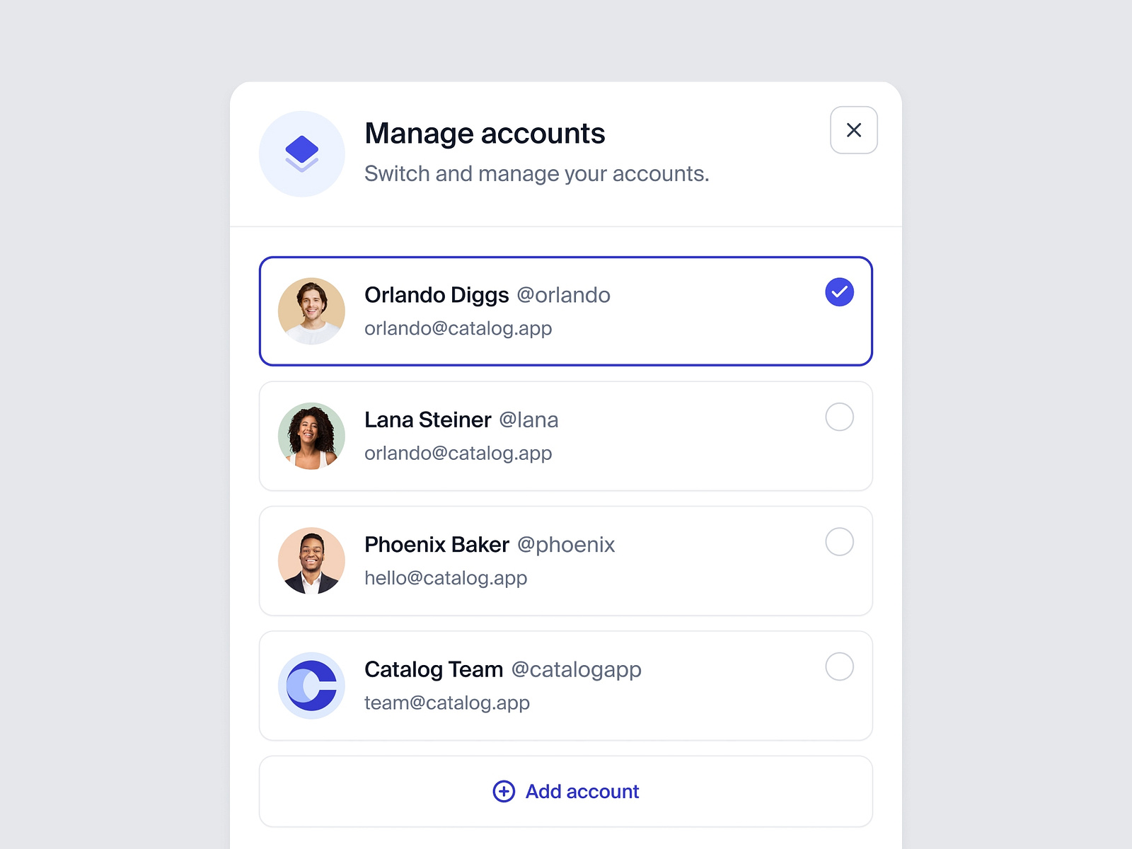 Accounts modal — Untitled UI by Jordan Hughes® on Dribbble