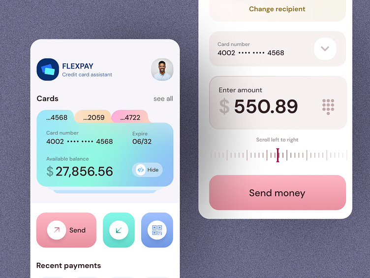 Credit card app: Money transfer by Audin Rushow on Dribbble