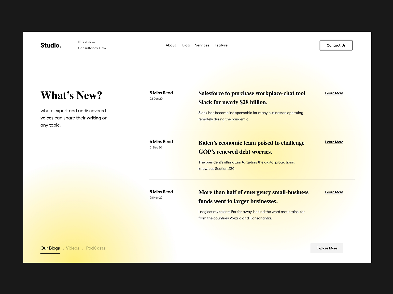 Blog Section by Dstudio on Dribbble