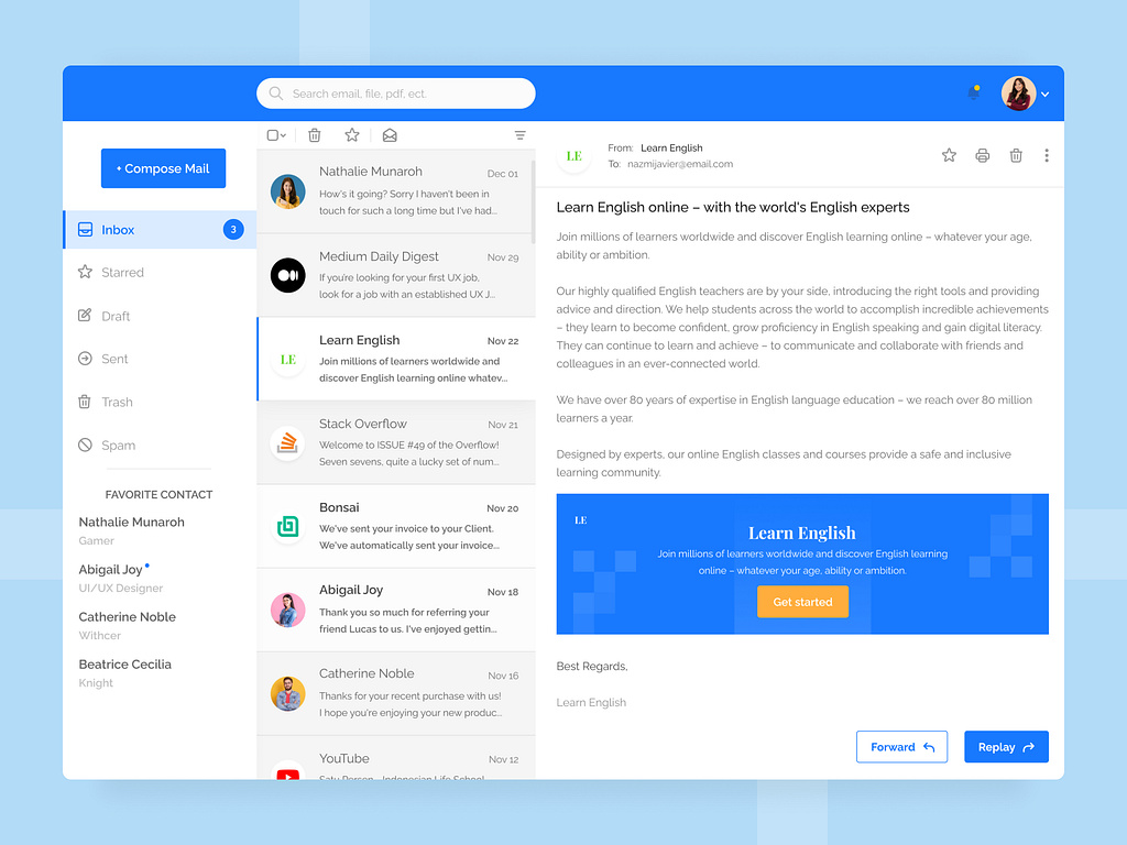 E-mail Inbox UI Design by Nazmi Javier on Dribbble