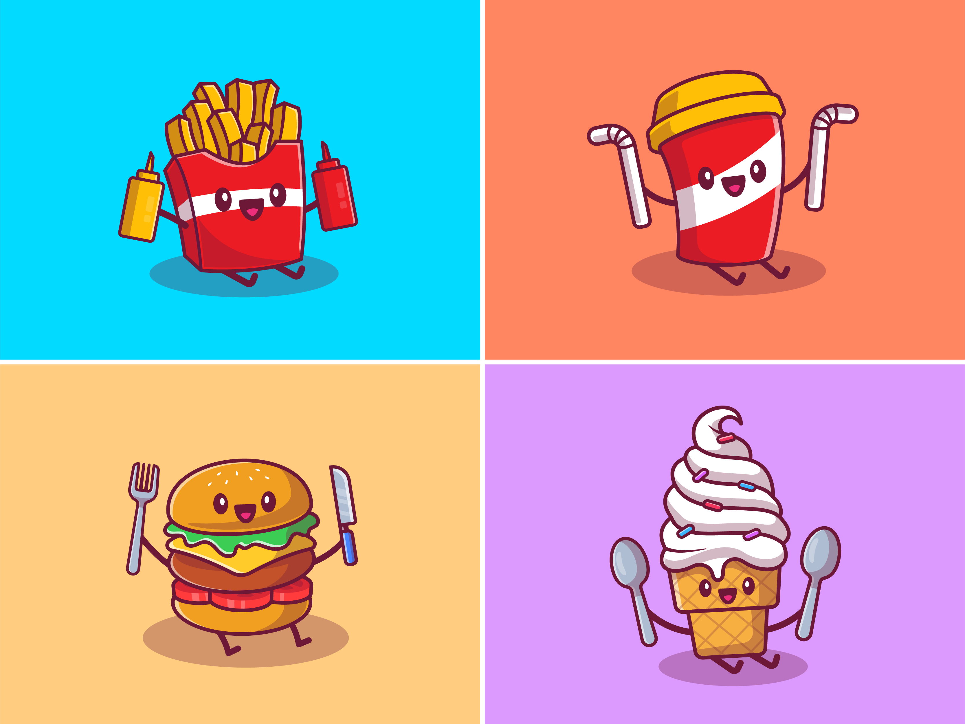 Cute Fast Food 🍔🍟🥤🍦🌮🌭🥪🍿 by catalyst on Dribbble