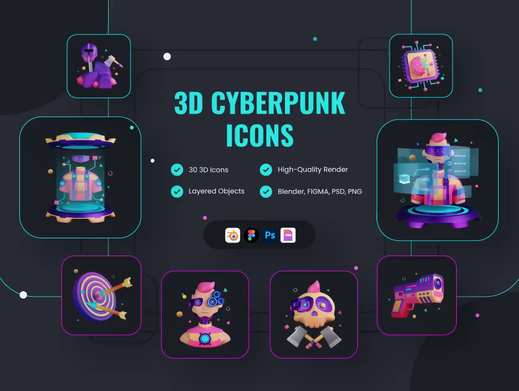 Cyberpunk Dystopia 3D Icon Set by Krafted on Dribbble