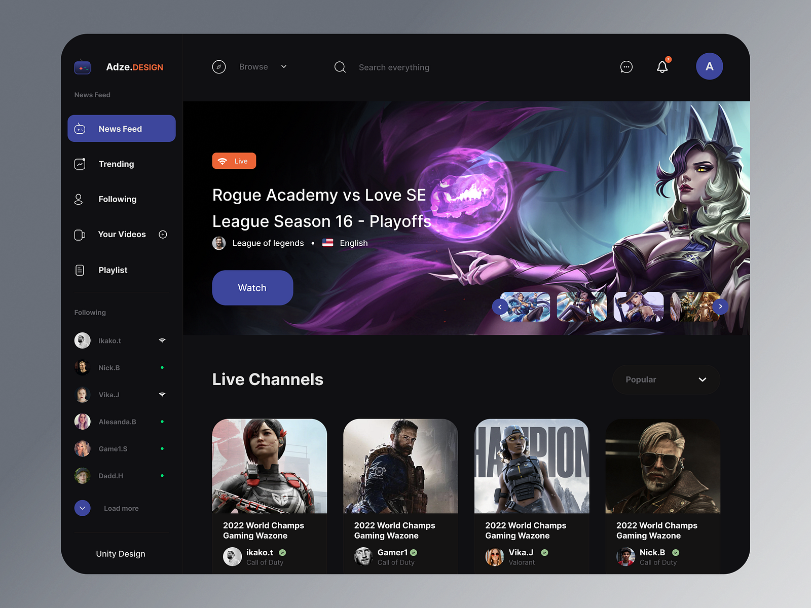 Gaming Stream UI Concept by irakli talavadze on Dribbble