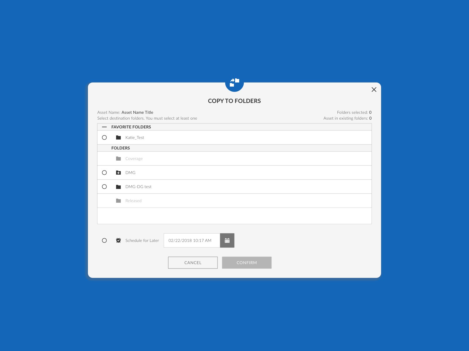 Copy To Folders Modal by Carlos Sosa on Dribbble