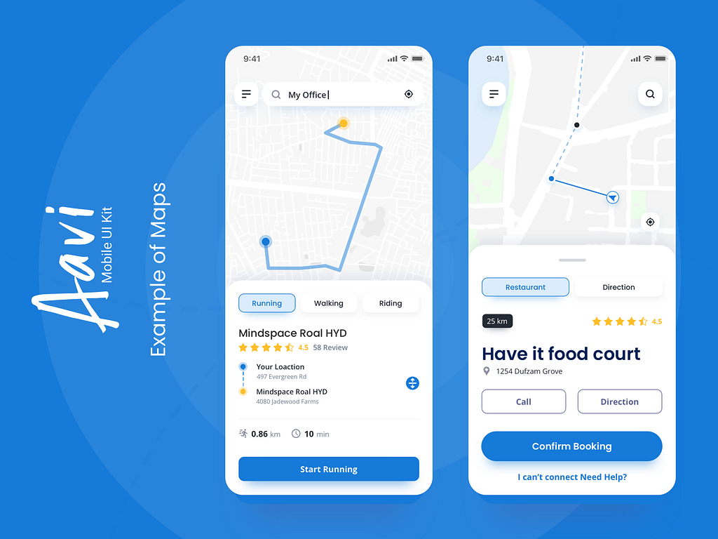 Maps Example from Aavi Mobile App UI Kit by Prameshwar Kumar on Dribbble