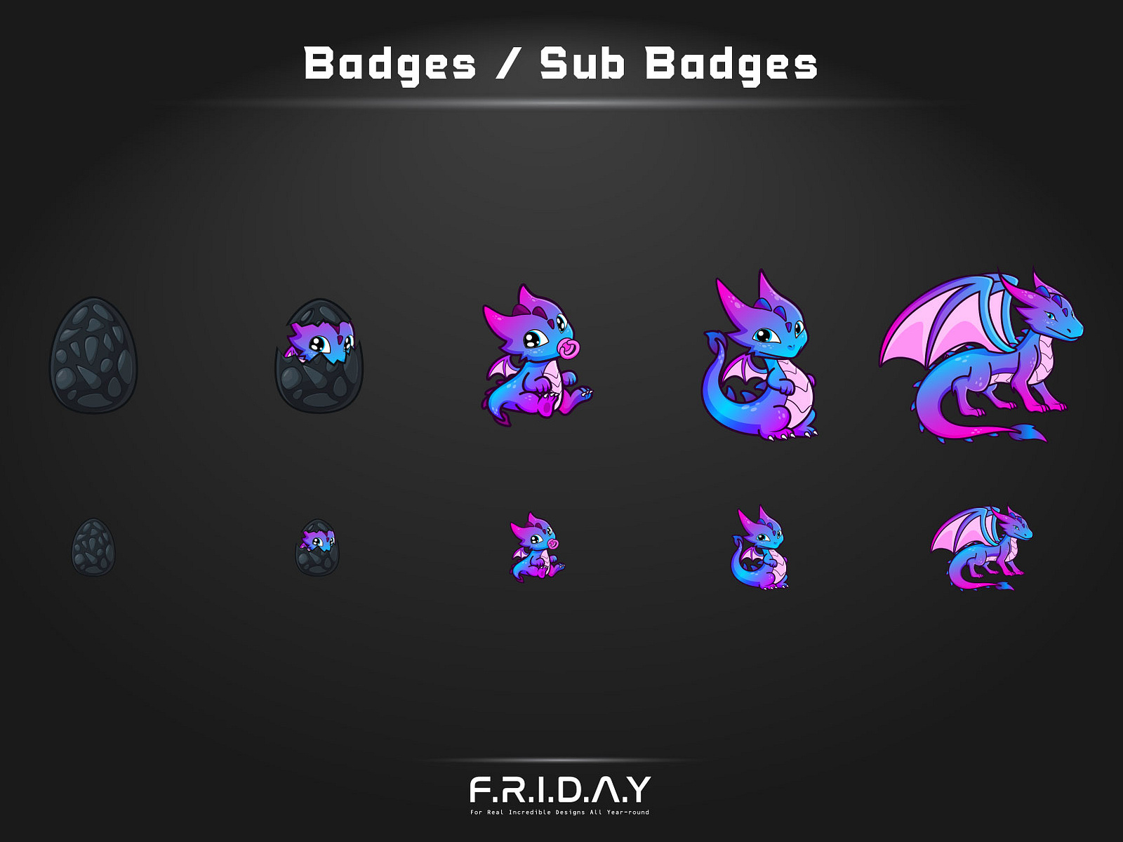 sub badges for twitch / hatching dragon cartoon by Friday Design on ...