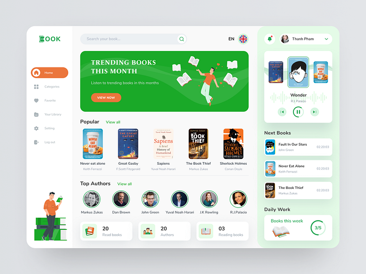 UI Concept - Book Library Dashboard by Bruno on Dribbble