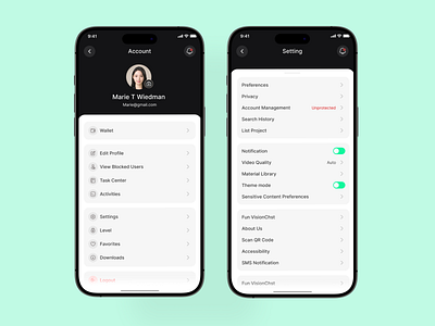 Settings and profile Page - Mobile App by Alomgir Hossen on Dribbble