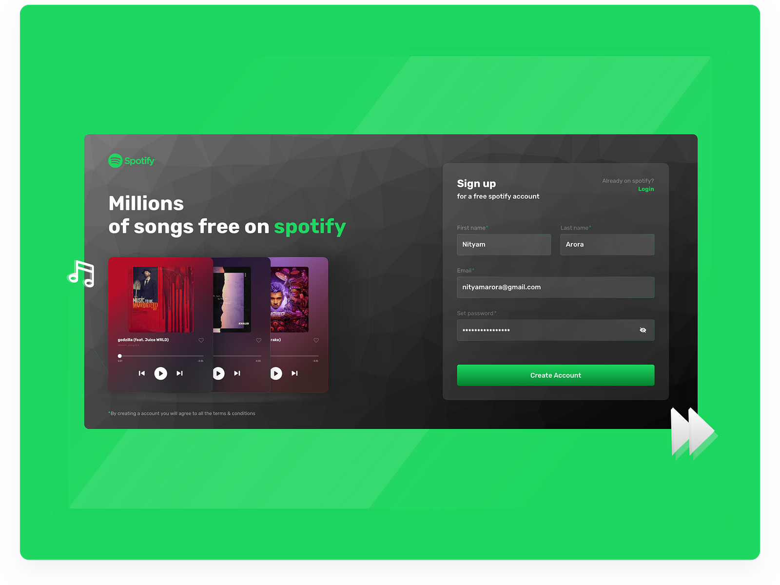 spotify signup concept by Suyash Rana on Dribbble
