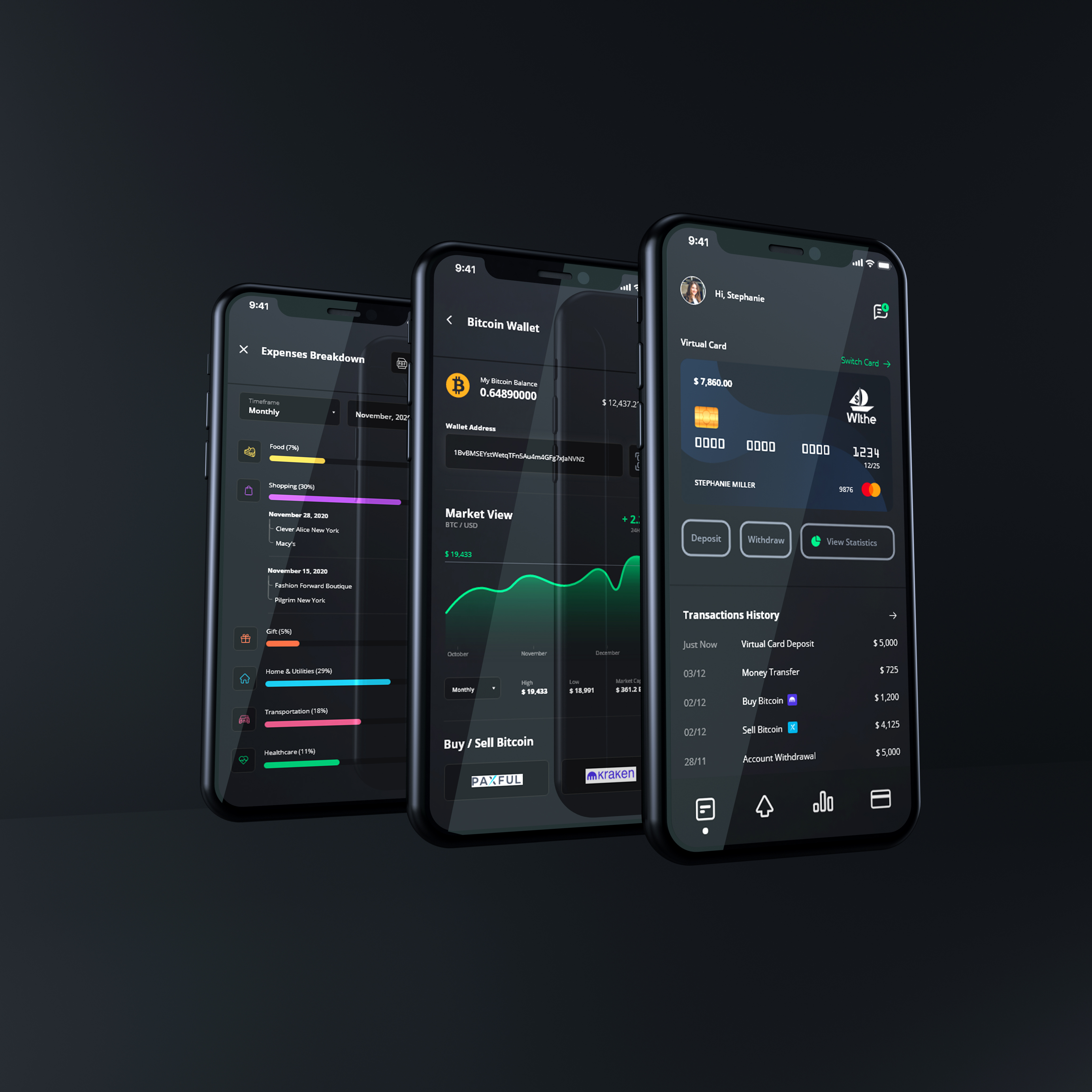Virtual Card App - Digital Wallet | UI Design Dark Mode by Indra Satria ...