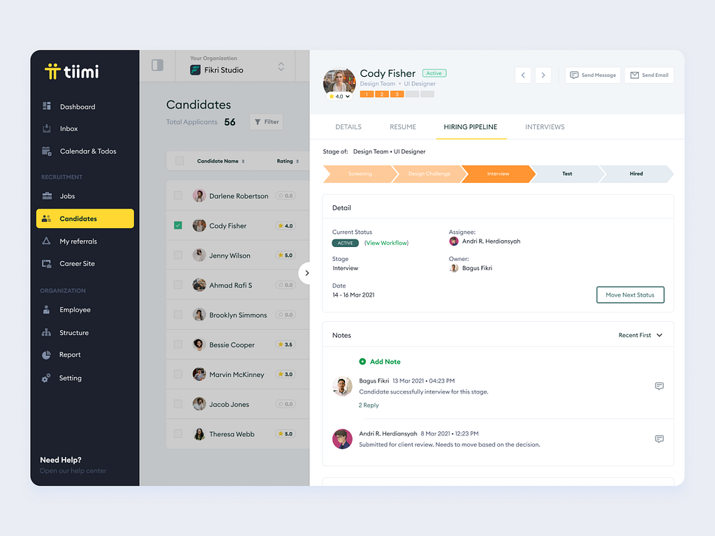 Tiimi - Candidate Detail for a SaaS HR Management System by Bagus Fikri for Fikri Studio on Dribbble