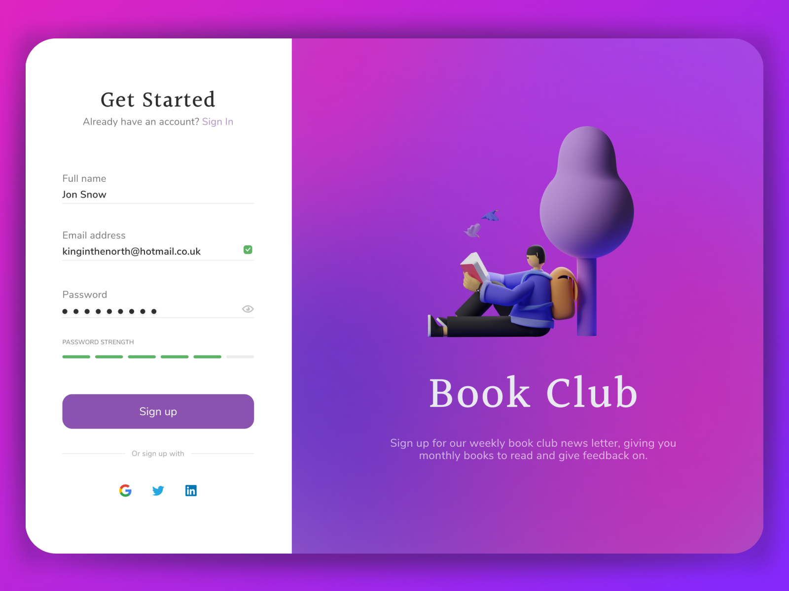 Sign up page concept by Fraser Coutts on Dribbble