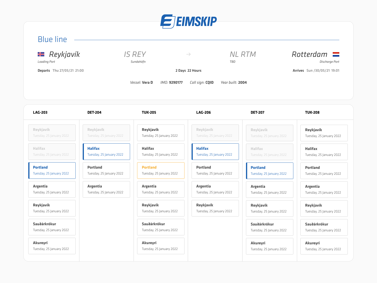 Eimskip sailing schedule by Egill Hardar for Vettvangur on Dribbble