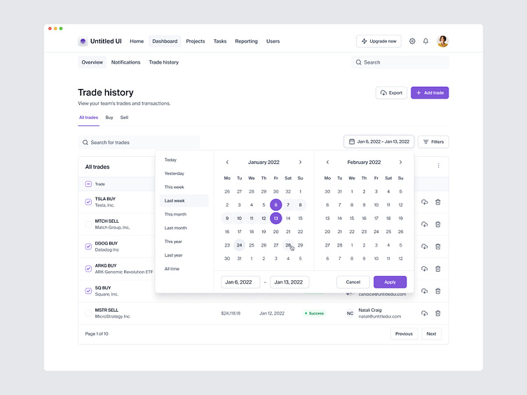 Trade history — Untitled UI by Jordan Hughes® on Dribbble