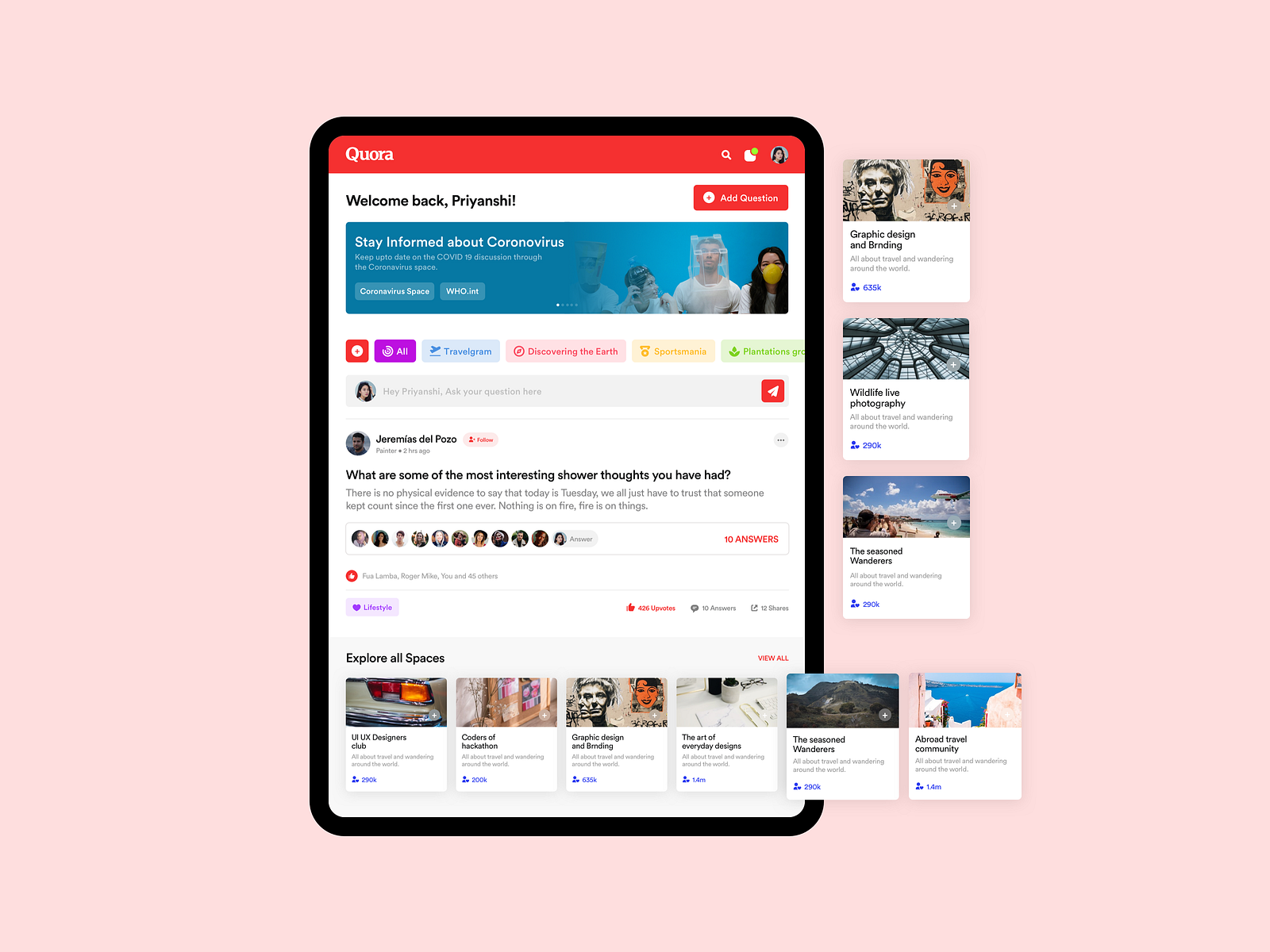 Quora homepage redesign by Priyanshi Tater on Dribbble