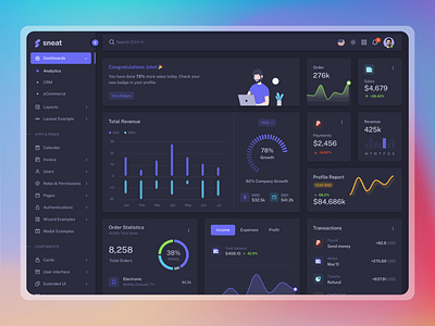 Analytics Dashboard Dark by ThemeSelection on Dribbble