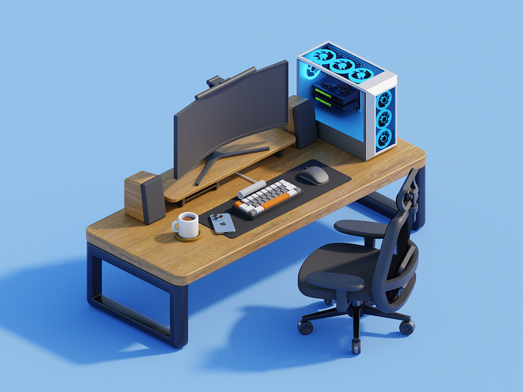 3D Desk Setup by M Wildan Cahya Syarief for Indev on Dribbble