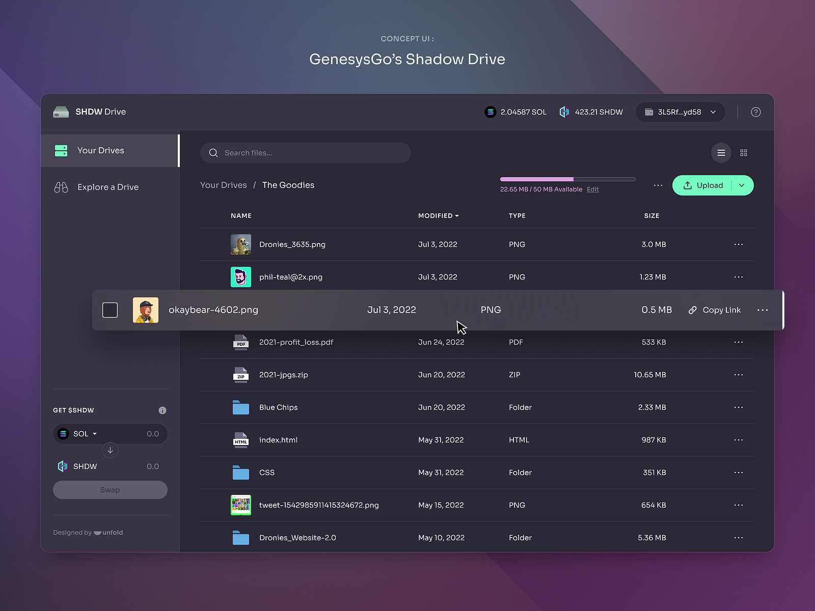 Shadow Drive UI Concept by Phil Goodwin for Unfold on Dribbble