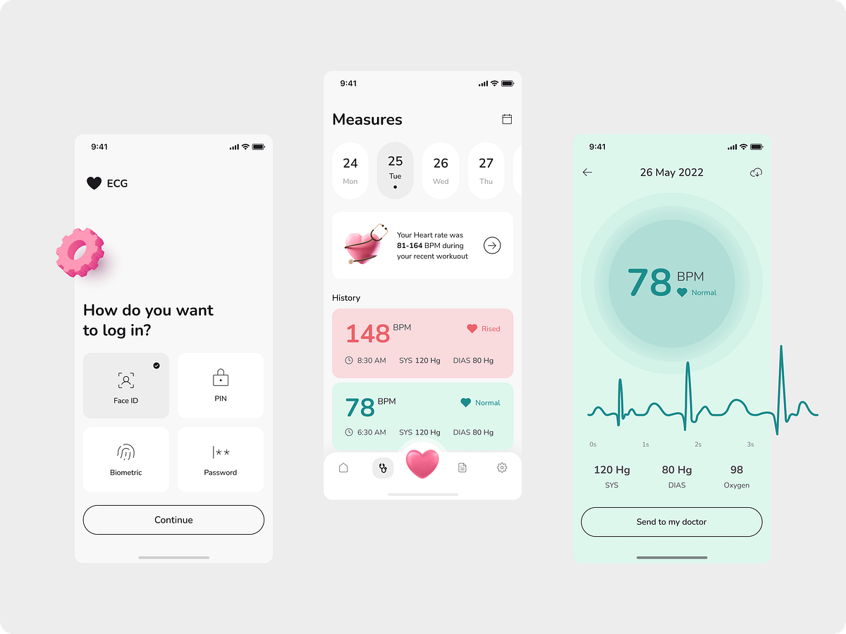 ECG - mobile app concept by Olga Staromłyńska for Merixstudio on Dribbble