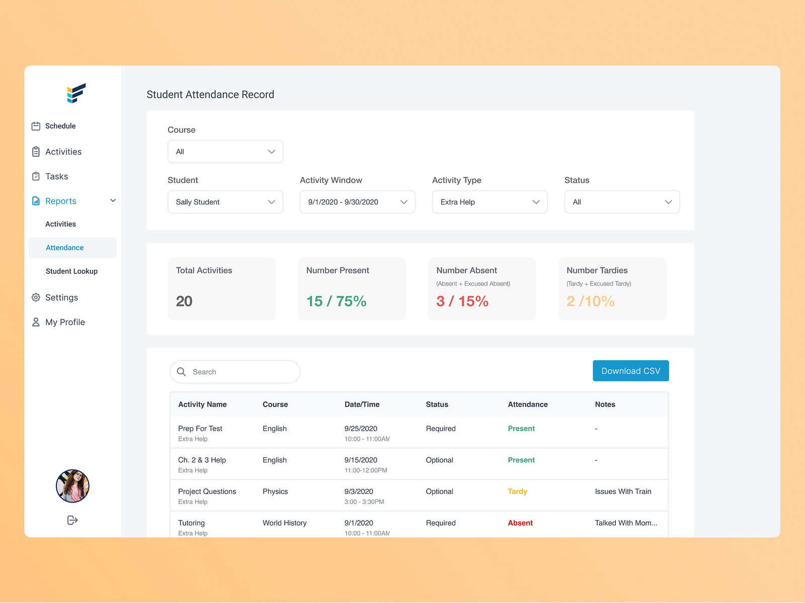 📊 Student Attendance Record / Report by 👩🏻‍🎨 Una Bassil on Dribbble