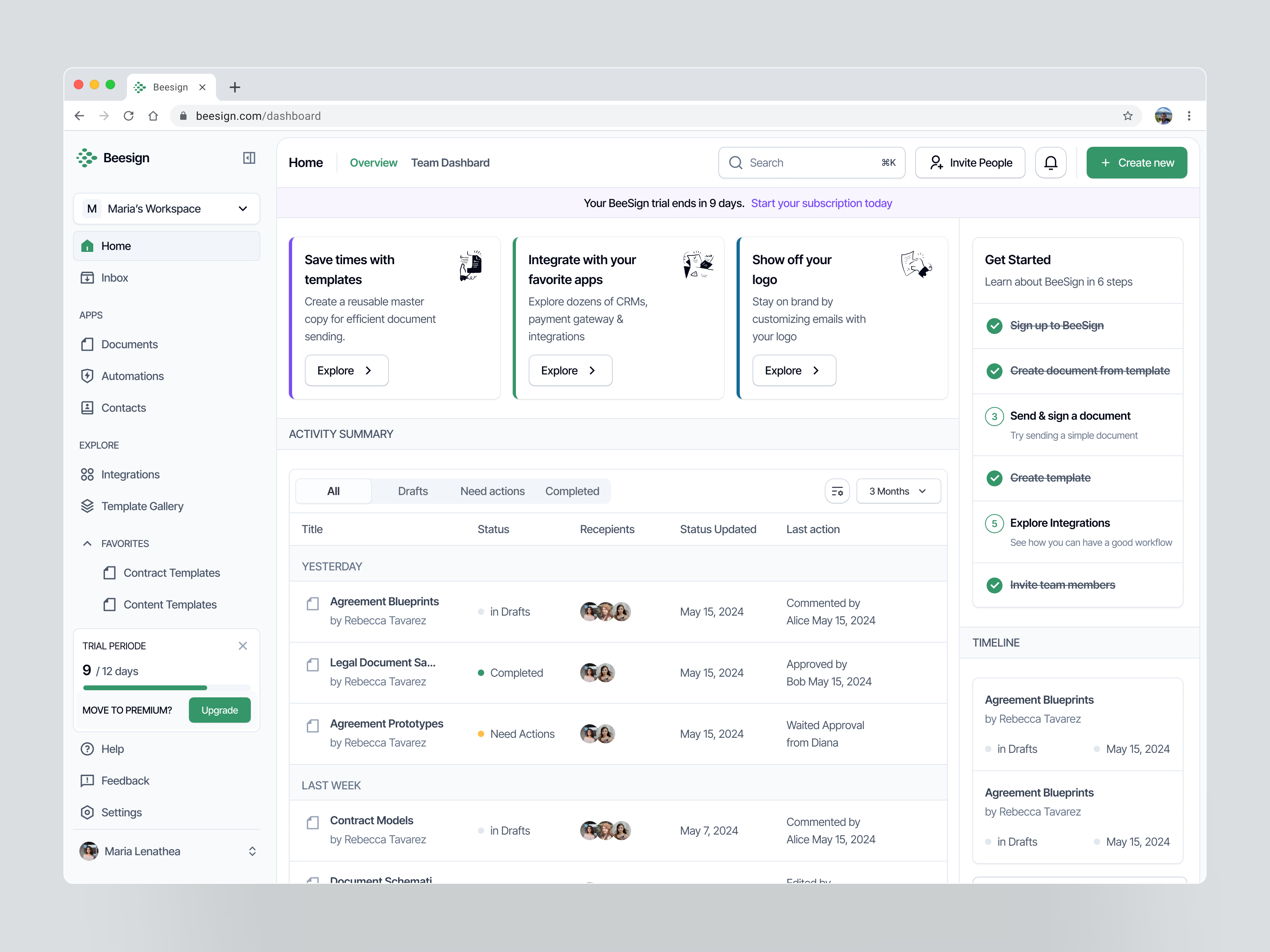 Beesign - eSign Document Dashboard by Caraka on Dribbble