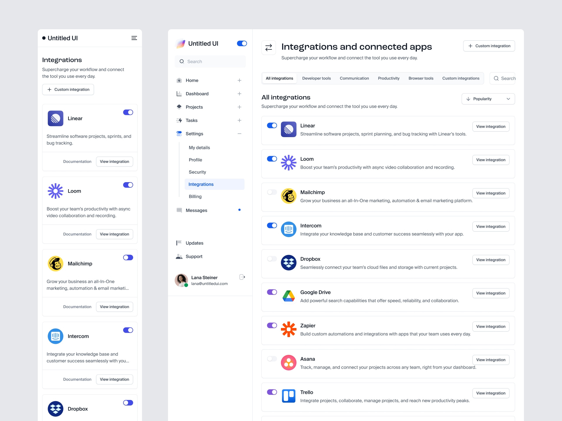 Integrations settings page — Untitled UI by Jordan Hughes® on Dribbble