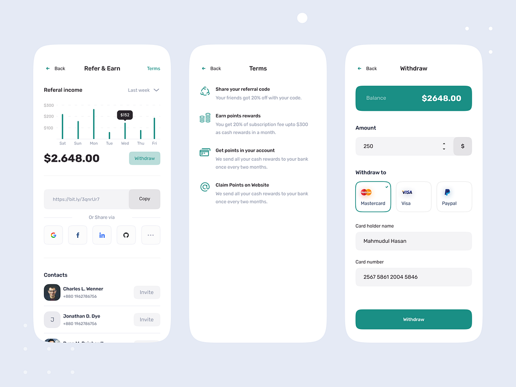Referral Program App UI Design by Mahmudul Hasan Manik for Devignedge ...