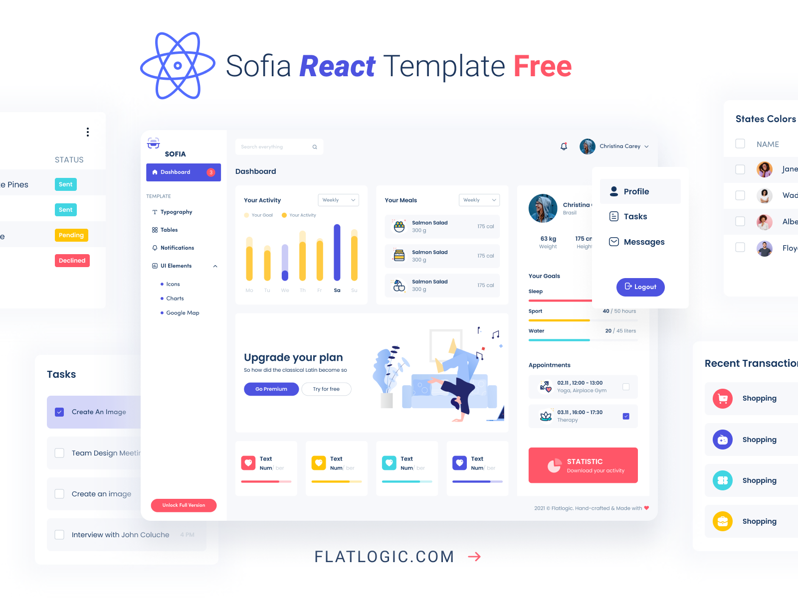 Sofia React Template Free by Flatlogic on Dribbble