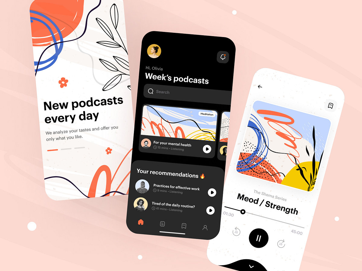 Podcasts app - Mobile design by Anastasia Golovko on Dribbble